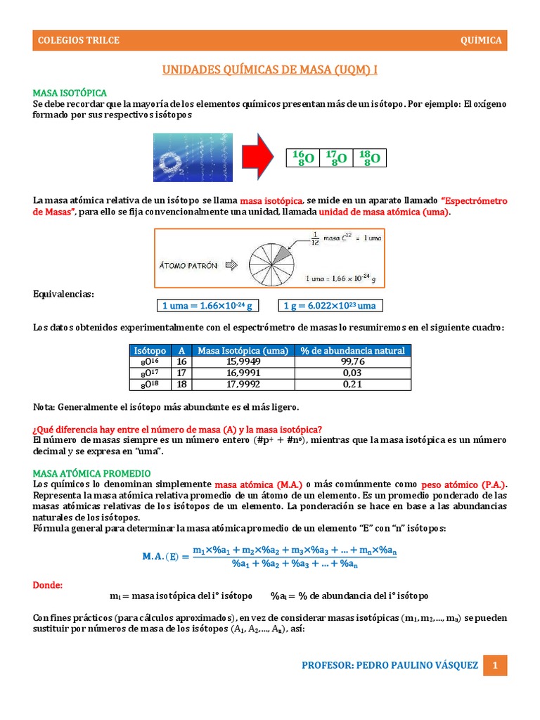 Química - Unidades Químicas de Masa I (5° Uni) | PDF | Mole (Unidad) | Química