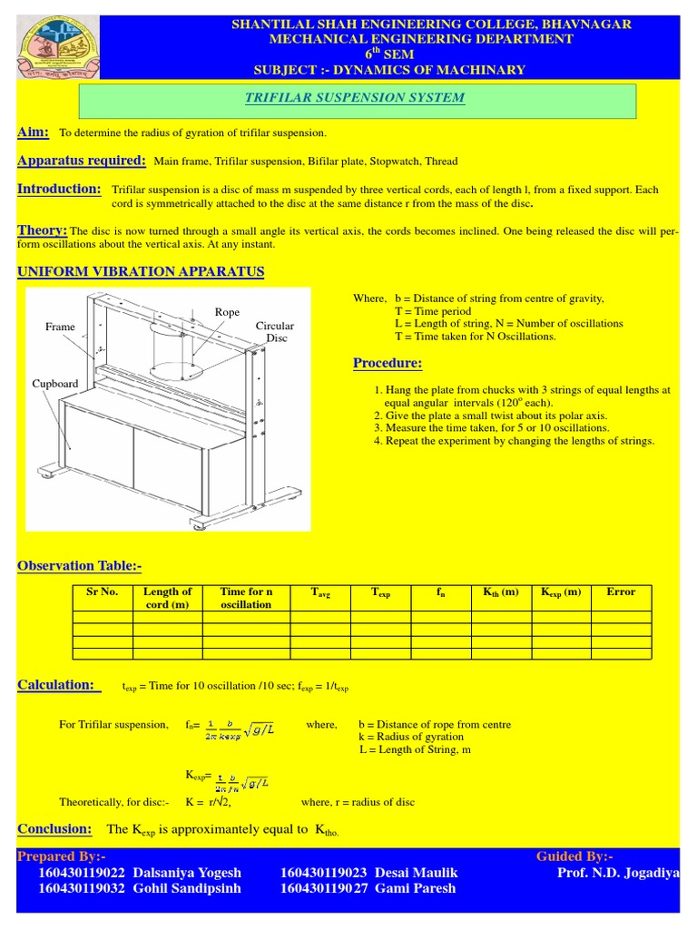 Trifilar Suspension System | PDF | Rotation Around A Fixed Axis ...