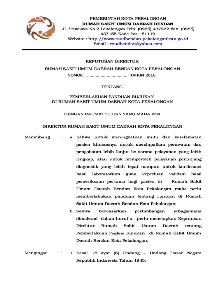 Contoh SK Panduan Rujukan Pasien | PDF
