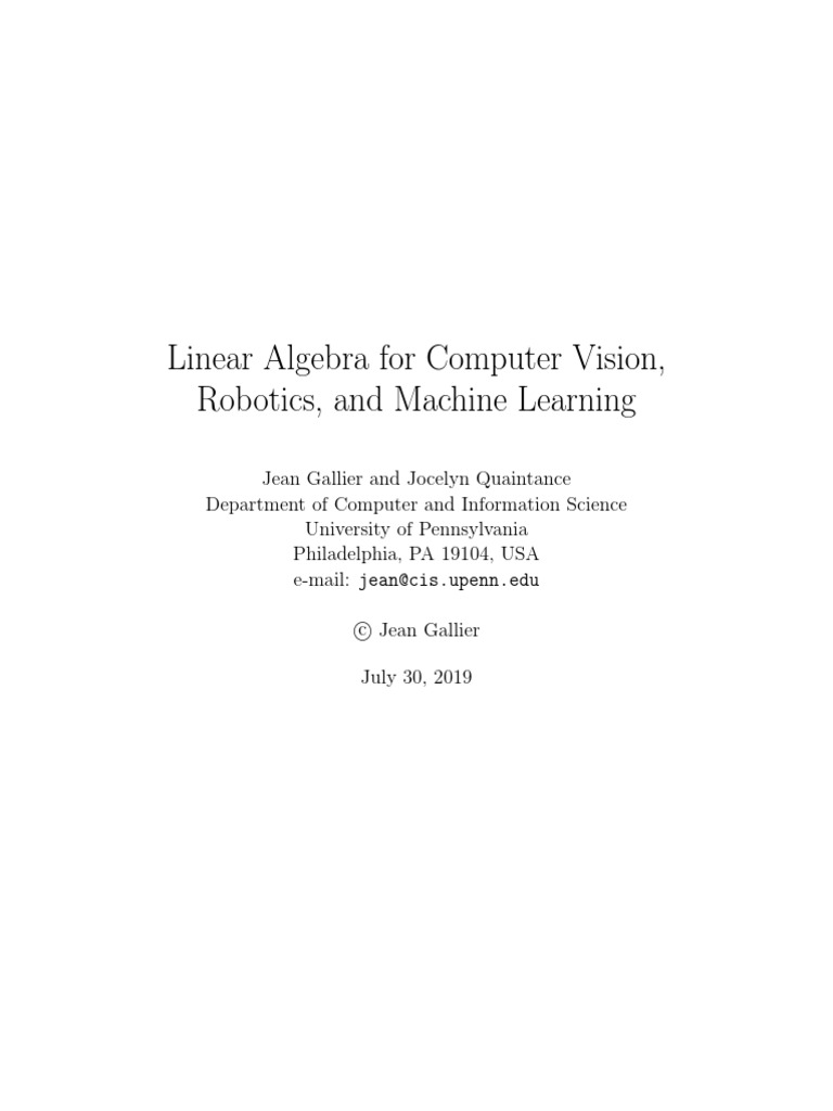Linear Algebra For Computer Vision, Robotics, and Machine Learning PDF ...