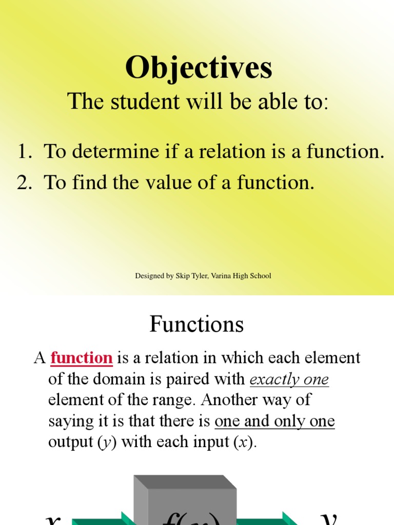 Objectives: The Student Will Be Able To | PDF | Domain Of A Function ...