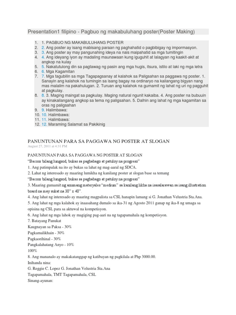 Alituntunin Sa Paggawa NG Poster | PDF