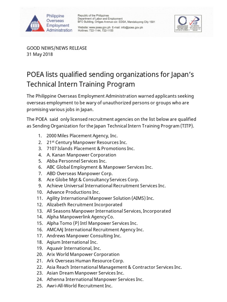 PR May 2018 Japan Titp | PDF | Human Resources | Employment Agency