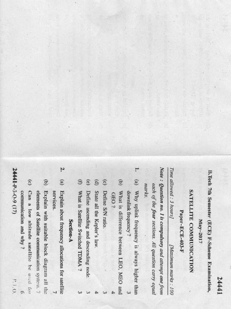 2017 Btech 7th Sem Satellite Communication | PDF