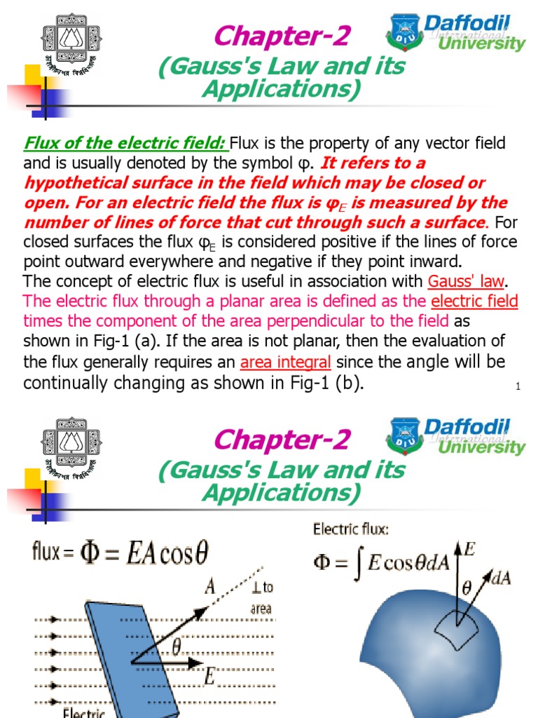 Chapter-2: (Gauss's Law and Its Applications) | PDF | Flux | Electric Field