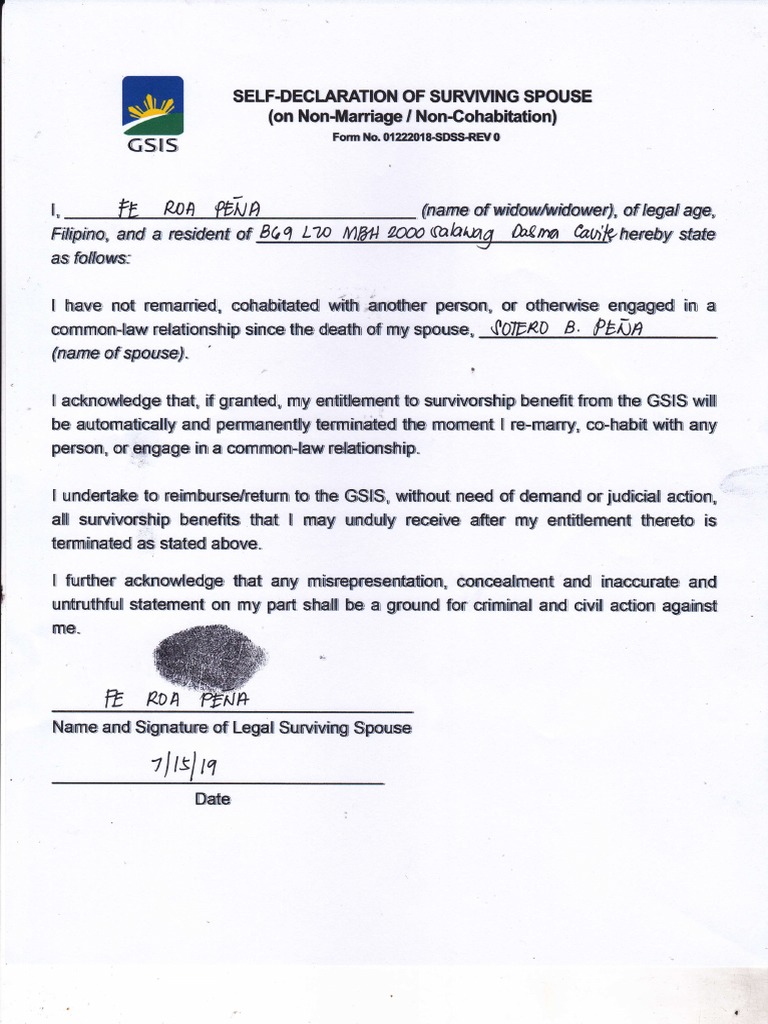 Self-Declaration of Legal Separation by Surviving Spouse | PDF