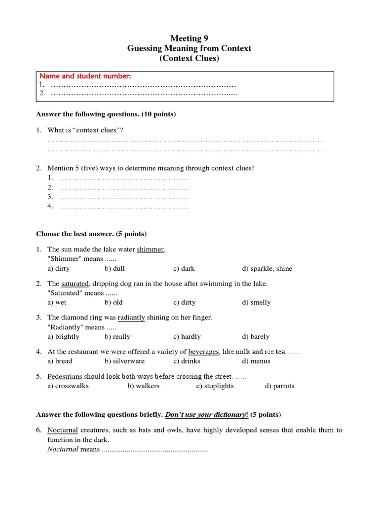 Assignment2 - Guessing Meaning From Context Clues | PDF