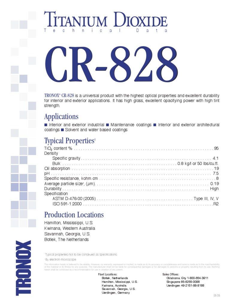 Applications Typical Properties: Tronox Cr-828 | PDF | Materials ...