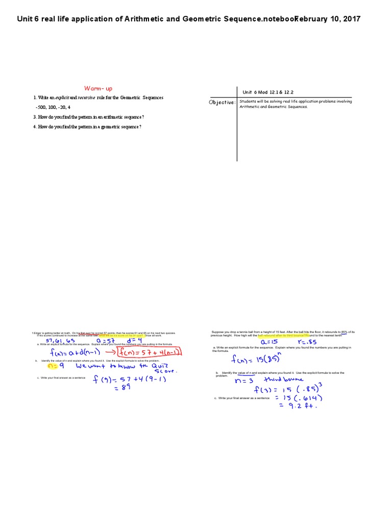 Unit 6 Real Life Application of Arithmetic and Geometric Sequence ...