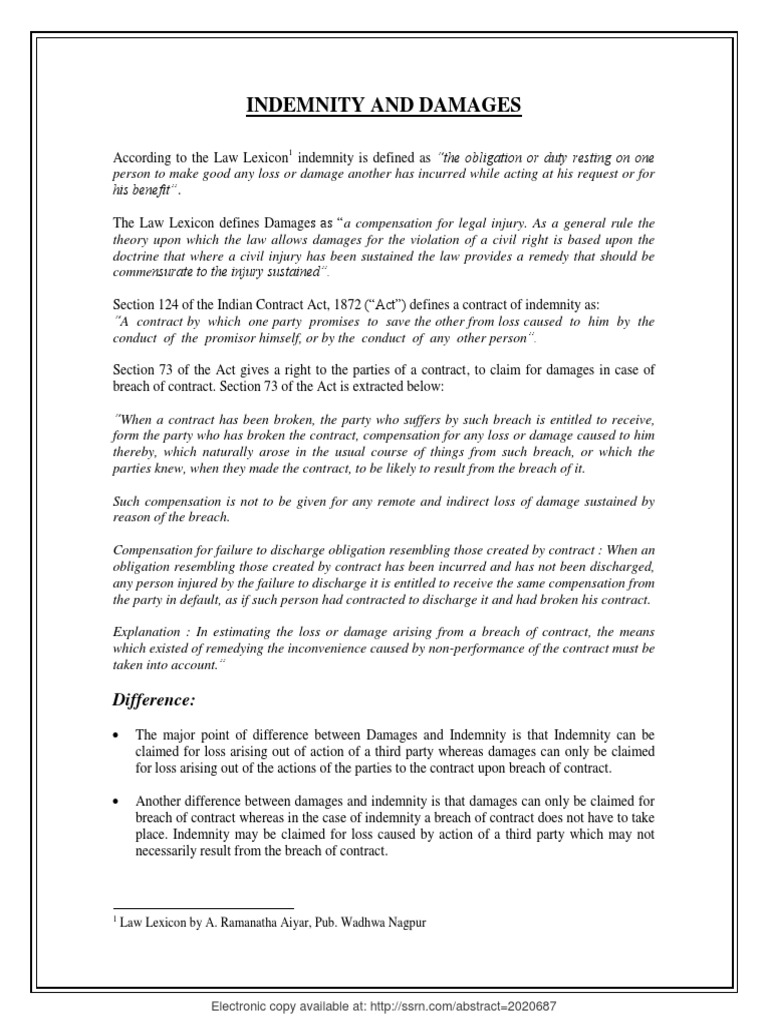 Indemnity Damages Pdf Indemnity Damages