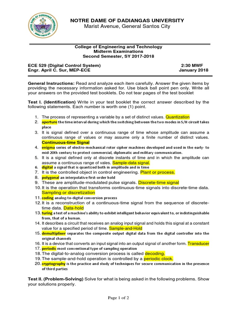 Digital Control System Answers | PDF | Discrete Time And Continuous ...