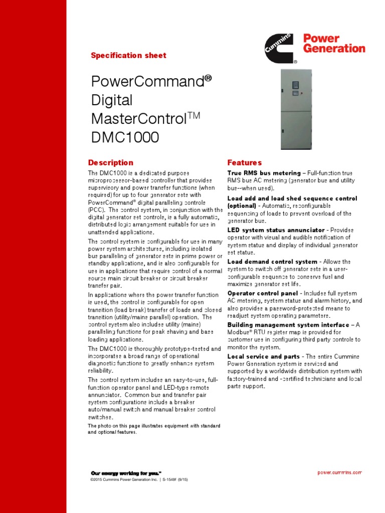 Powercommand Digital Mastercontrol Dmc1000: Specification Sheet | PDF ...