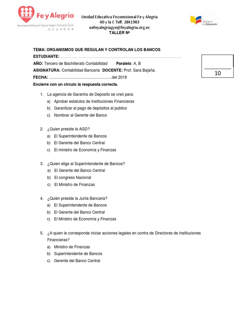 Taller Tercero 2q | PDF | Bancos centrales | Bancos