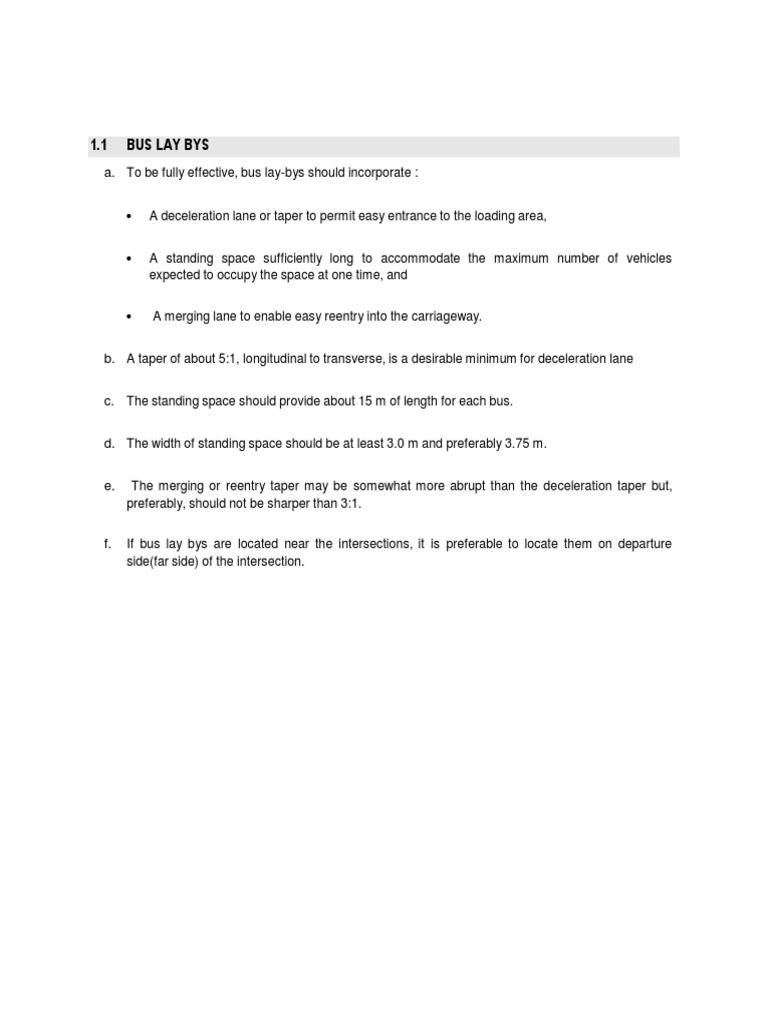 Bus Lay-By Design Guidelines | PDF