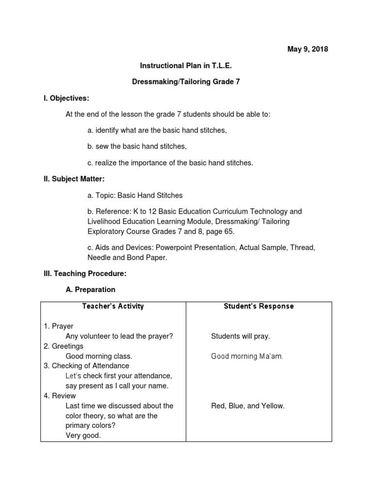 Grade 7 Basic Hand Stitches Lesson | PDF | Seam (Sewing) | Behavior ...