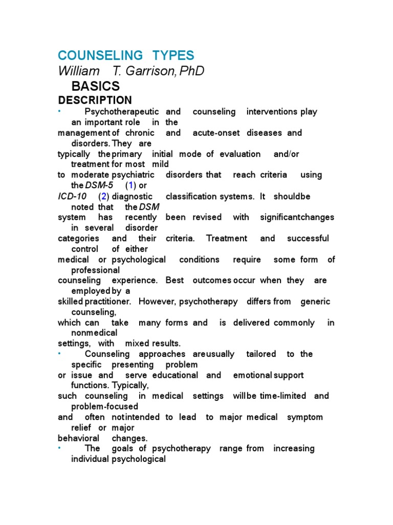 Counseling Types | PDF | Cognitive Behavioral Therapy | Psychotherapy