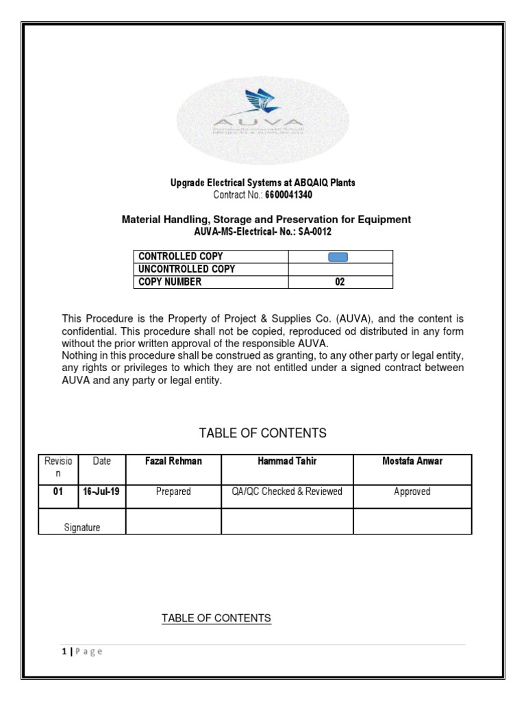 Method of Statement Material Handling, Preservation and Storage | PDF ...