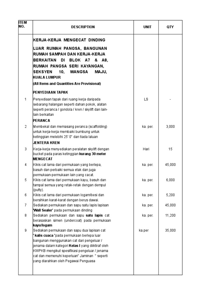 Vdocuments - MX Contoh Bills of Quantities Painting Buildings Workspdf ...