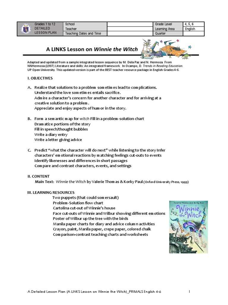 A Detailed Lesson Plan A LINKS Lesson On Winnie The Witch PRIMALS ...