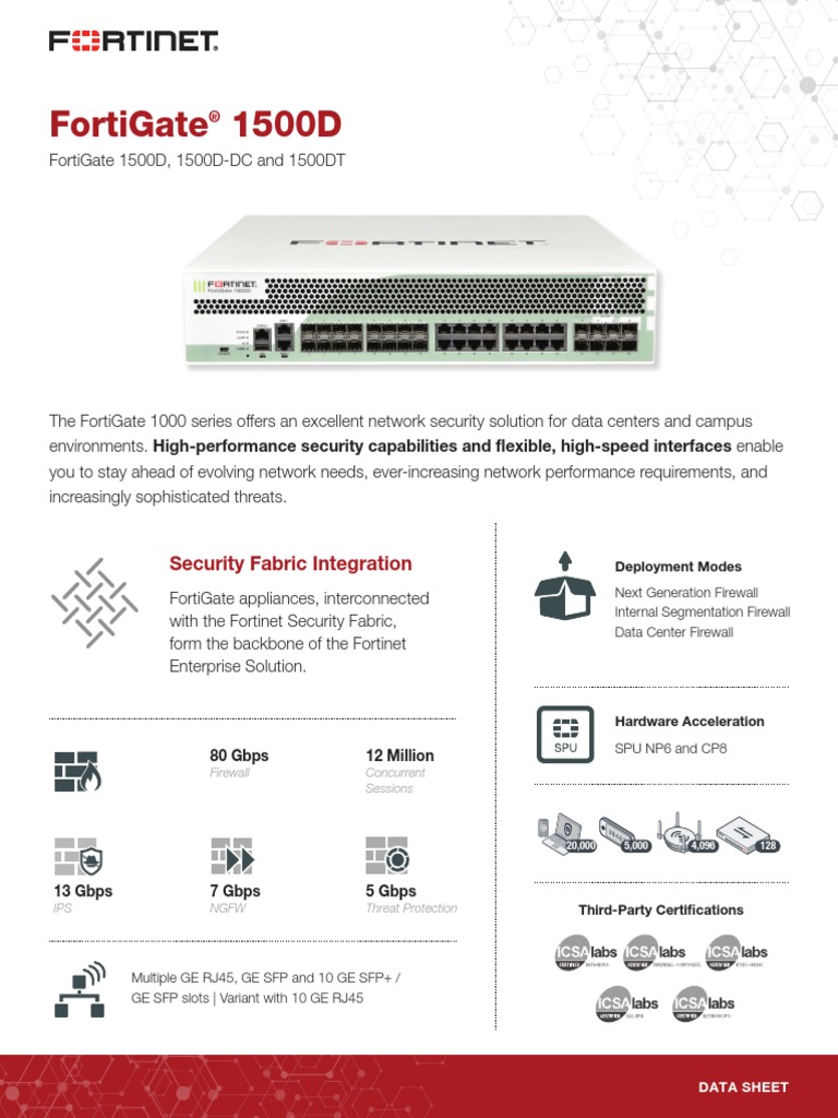 FortiGate 1500D Datasheet PDF | PDF | Computer Network | Data Center