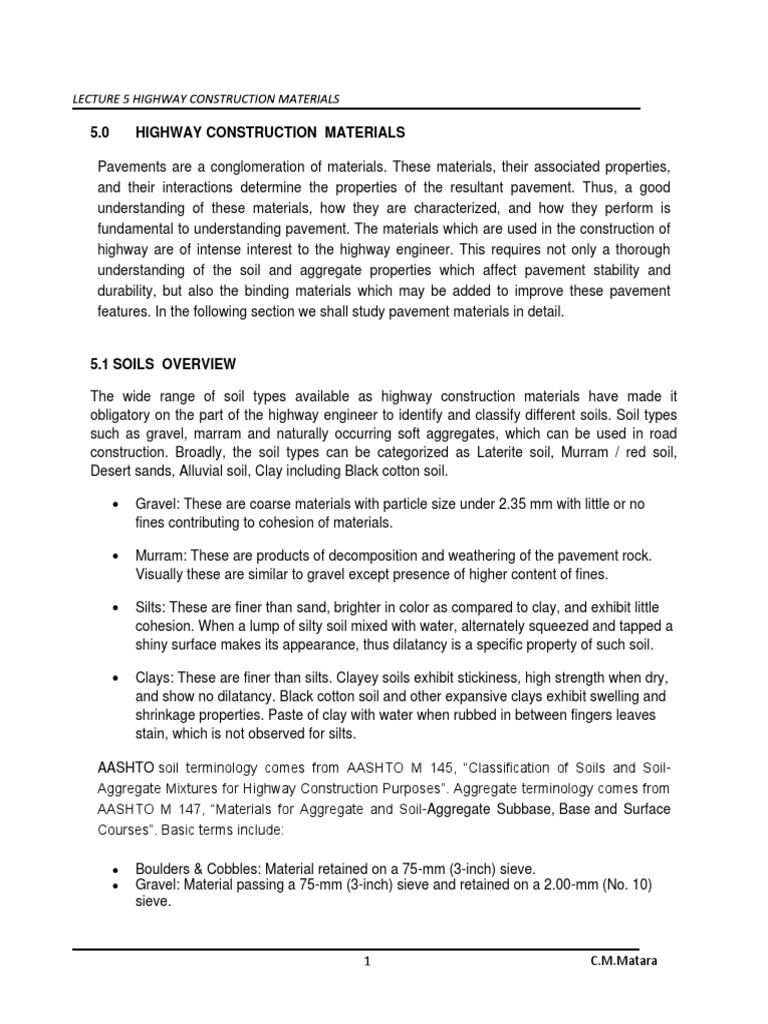 Highway Construction Materials Overview | PDF | Asphalt | Road Surface