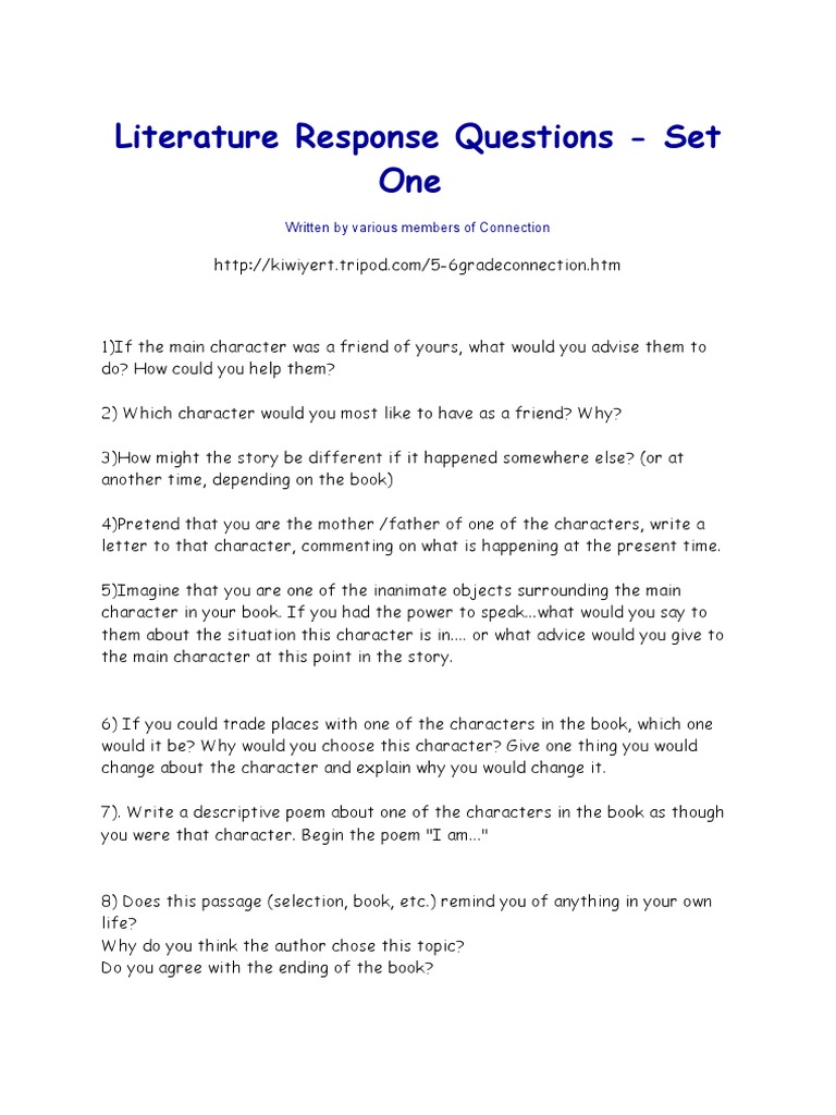 Literature Response Questions | PDF | Books | Reading Comprehension