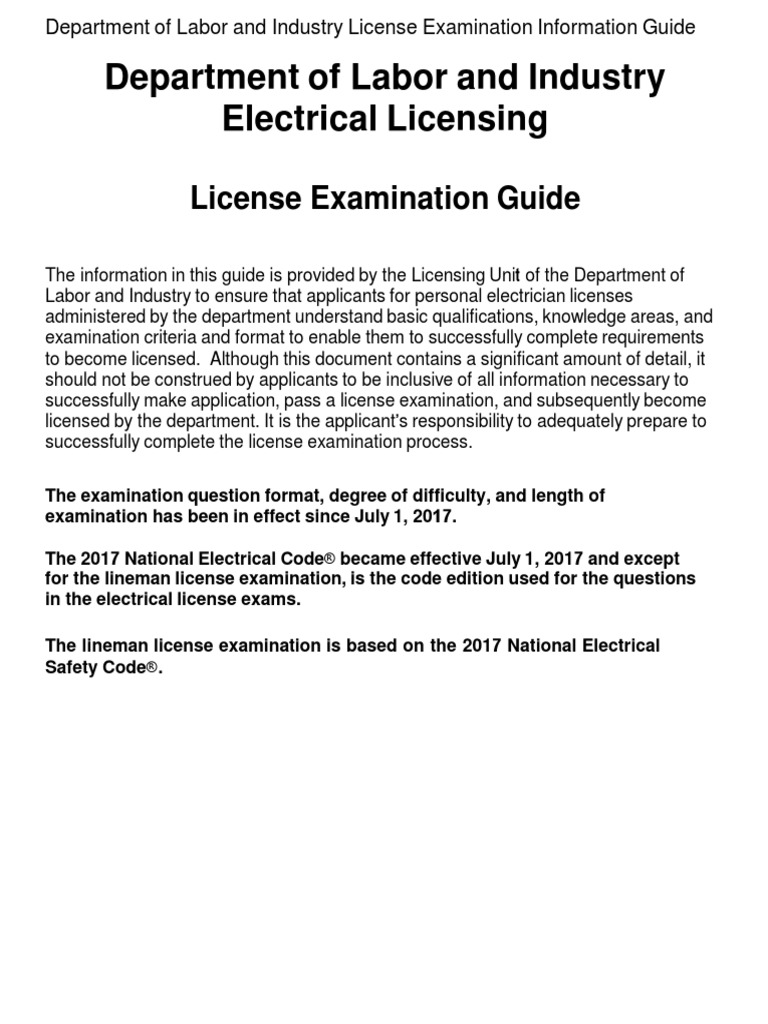 Department of Labor and Industry Electrical Licensing: License ...