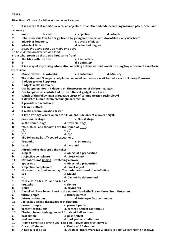 Grade 9 Exam English | PDF | Verb | Adverb