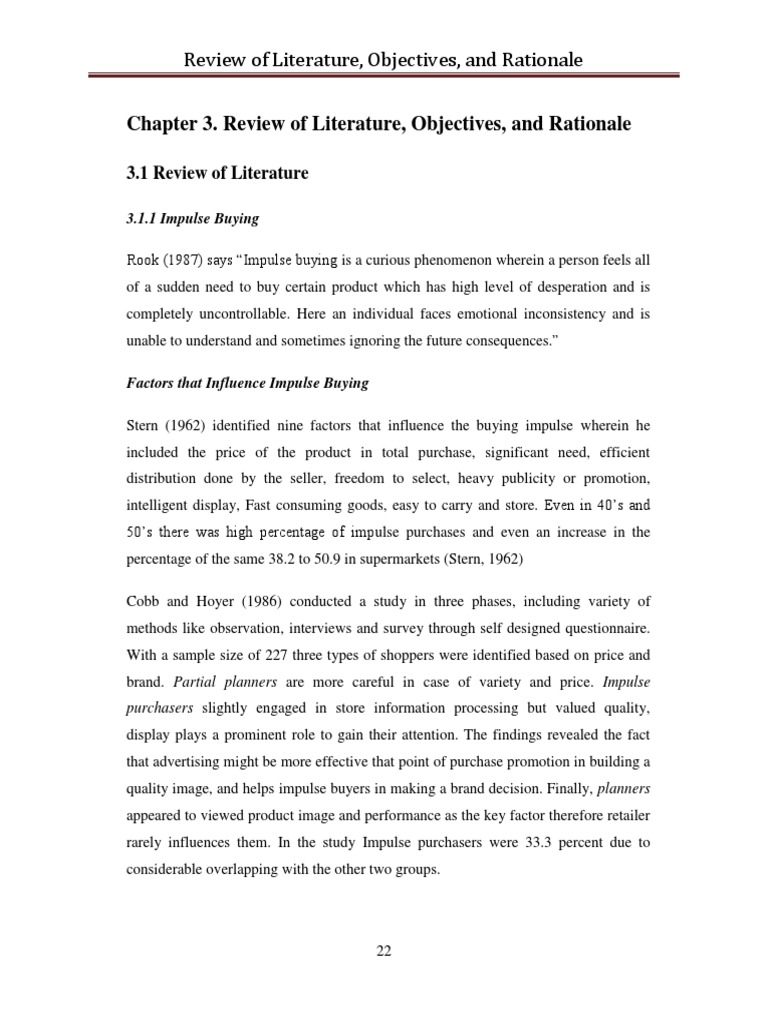 Review of Literature, Objectives, and Rationale | PDF | Impulsivity ...