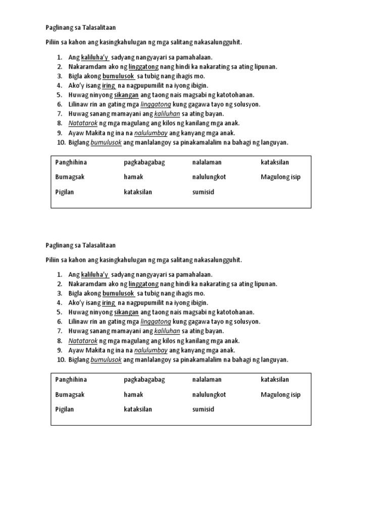Paglinang Sa Talasalitaan | PDF