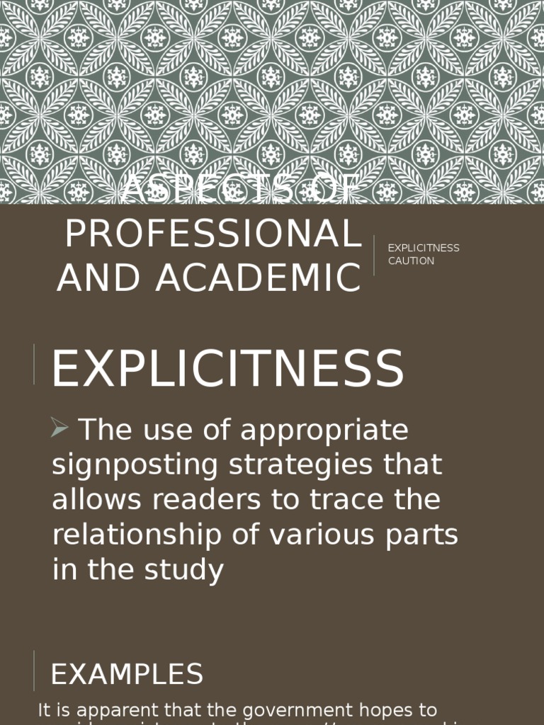 Aspects of Professional and Academic Language: Explicitness Caution | PDF