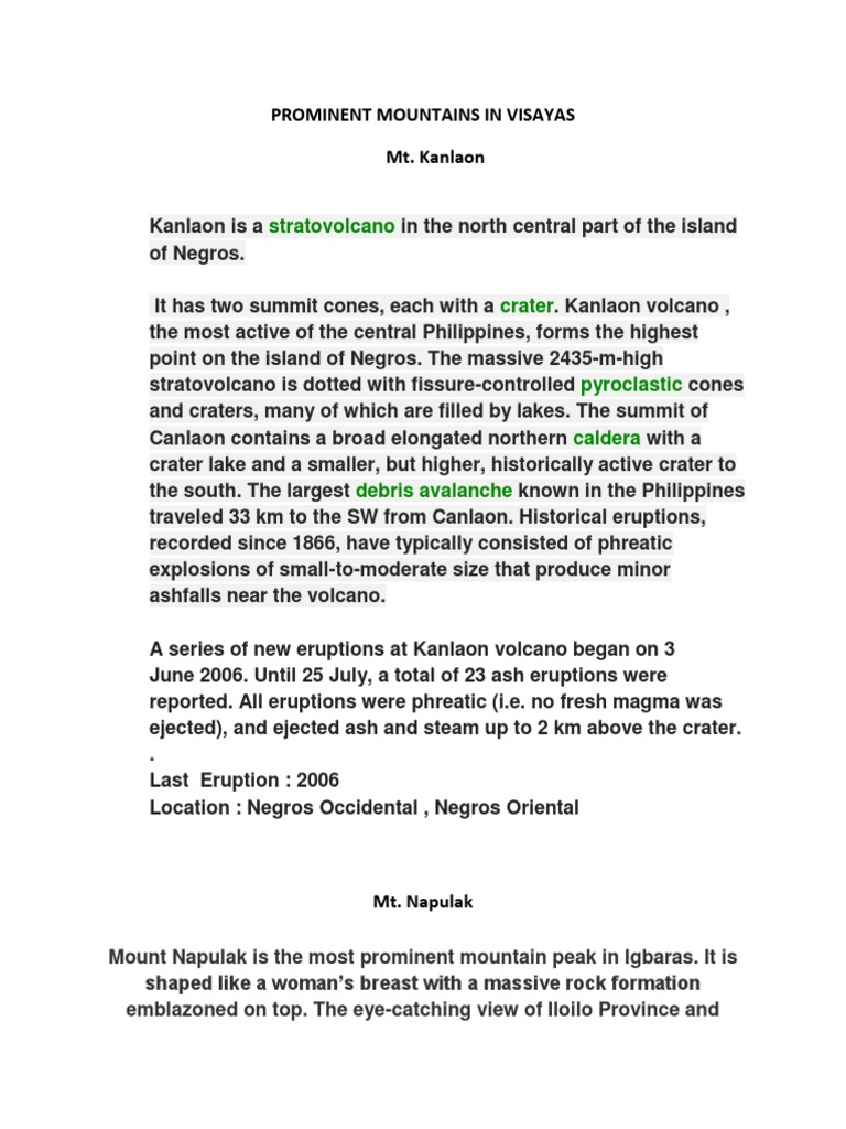 Prominent Mountains in Visayas | PDF | Geological Processes | Volcanism