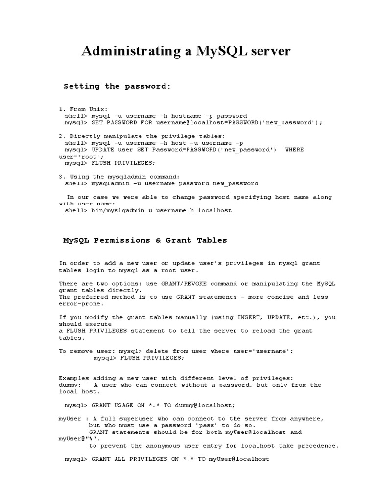 Administrating A MySQL Server | PDF | Superuser | Backup