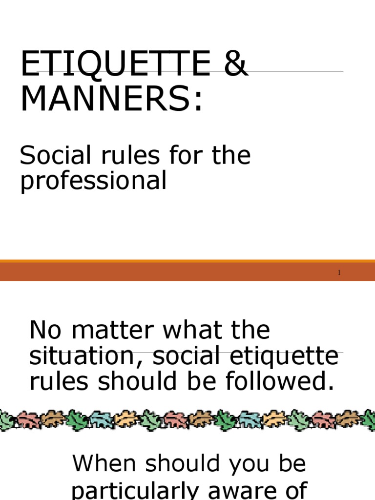 Etiquette & Manners:: Social Rules For The Professional | PDF ...