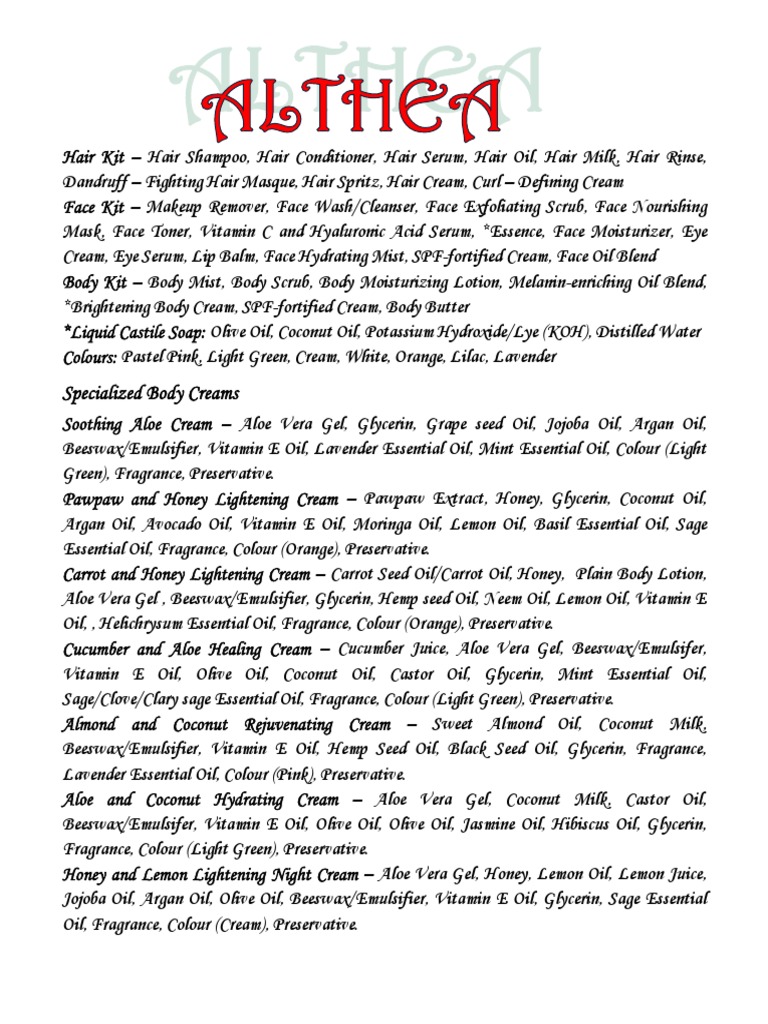 Althea | PDF | Essential Oil | Butter