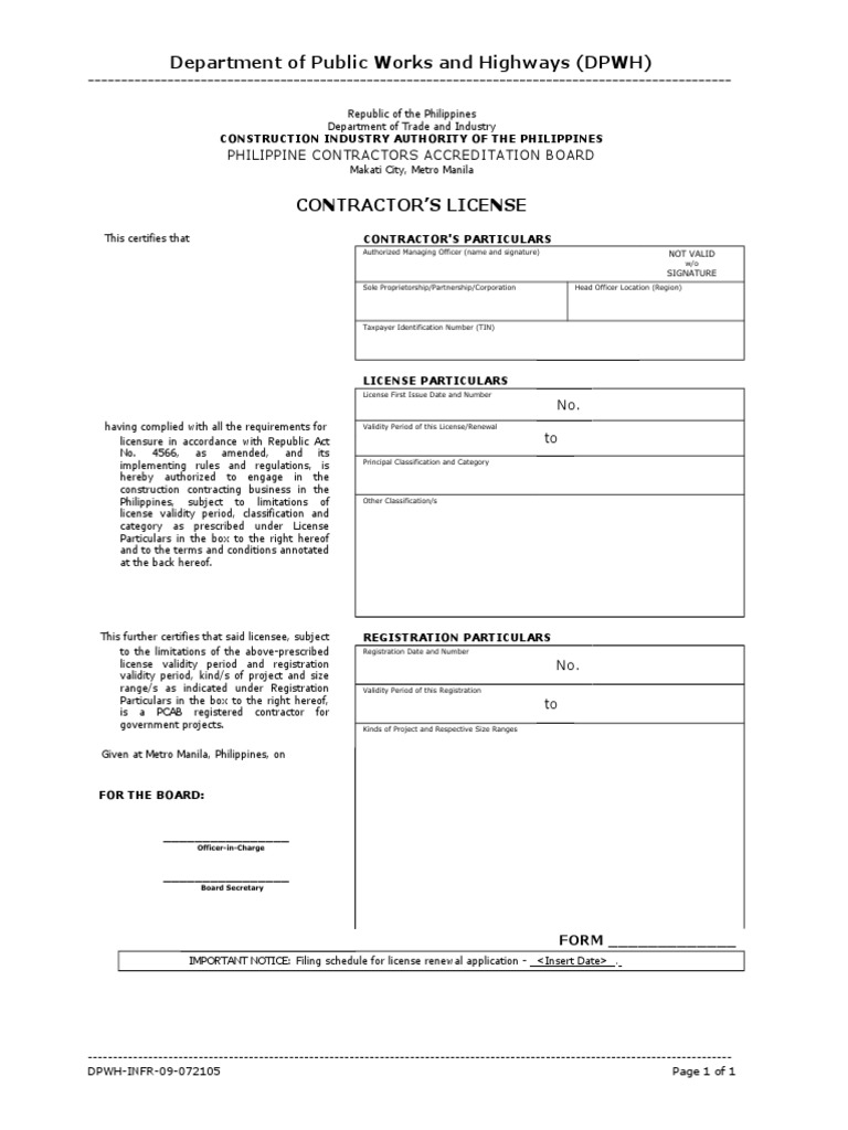 DPWH Infr 09 | PDF | Licensure | License