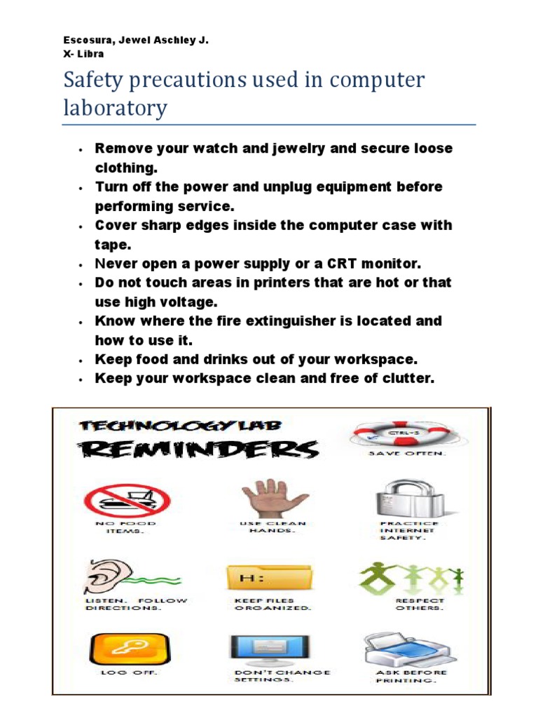 Safety Precautions Used in Computer Laboratory: Escosura, Jewel Aschley ...