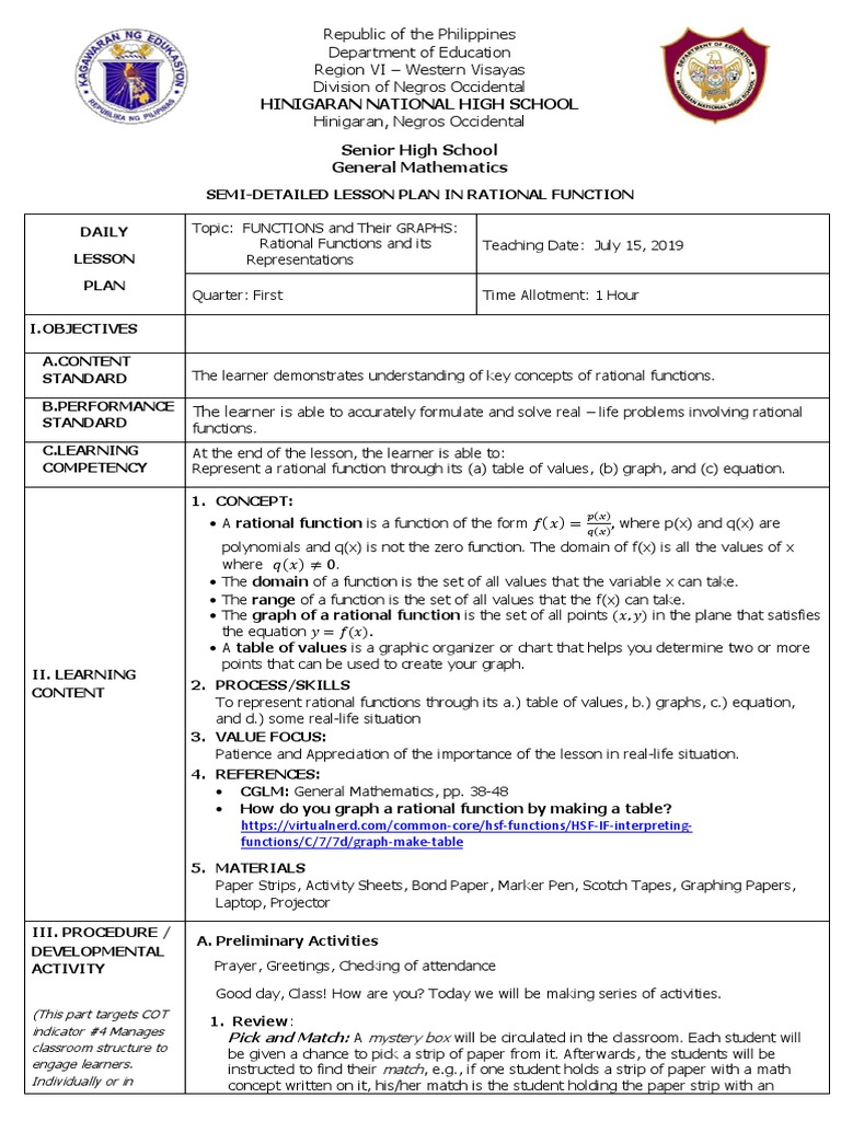 Hinigaran National High School Senior High School General Mathematics ...