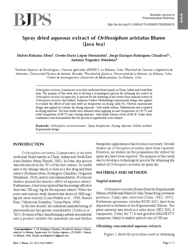 Spray Drying of Orthosiphon Extract | PDF | Design Of Experiments ...