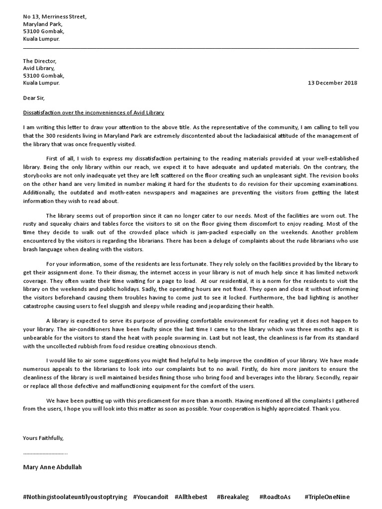 Letter of Complaint Library | PDF | Libraries