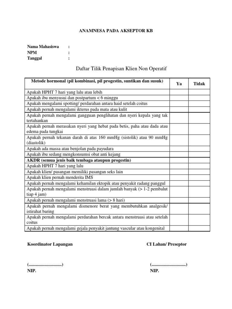 Anamnesa Pada Akseptor KB | PDF
