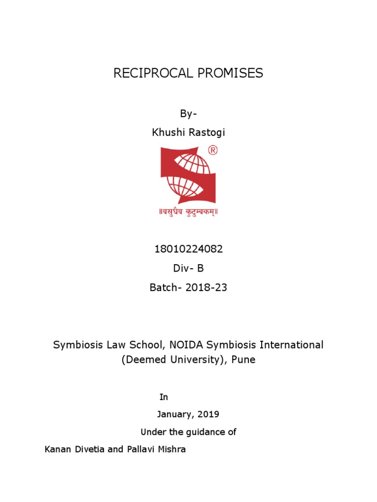 Reciprocal Promises: By-Khushi Rastogi | PDF | Consideration | Social ...