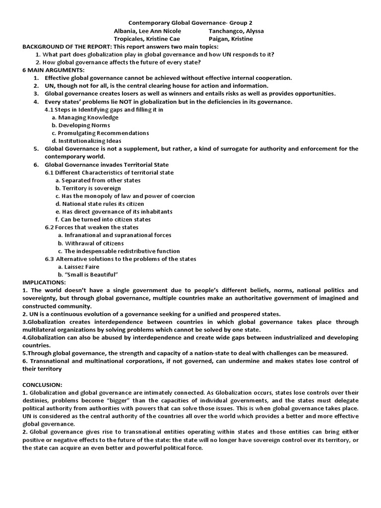 Written Report-The Contemporary World | PDF | Global Governance ...