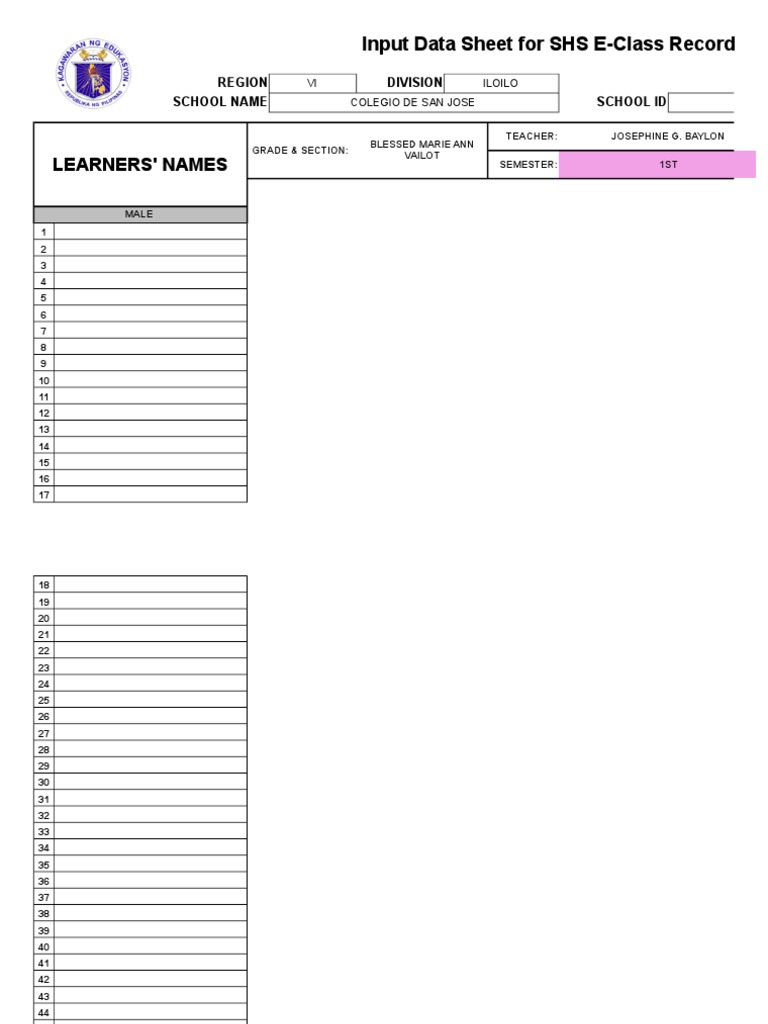 SHS E Class Record 2016 | PDF | Schools | Educational Institutions
