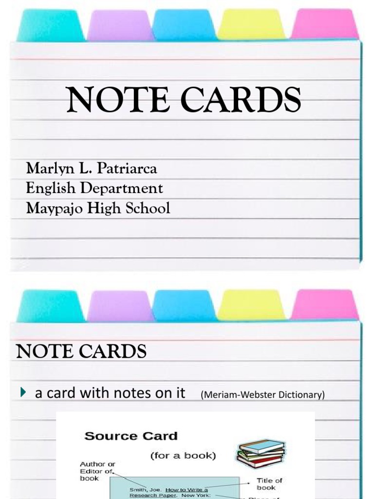 Note Cards: Marlyn L. Patriarca English Department Maypajo High School ...