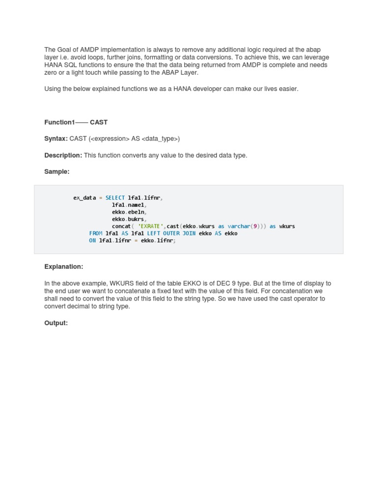 Sap Hana Abap Sqlscript Functions Pdf Parameter Computer Programming Software Development 