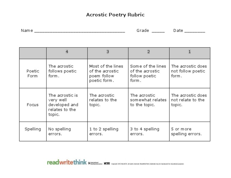 Acrostic Poetry Rubric | PDF