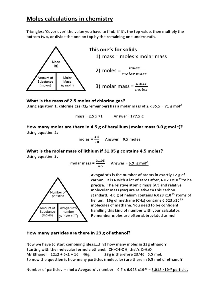 Moles Calculations | PDF | Mole (Unit) | Chemistry