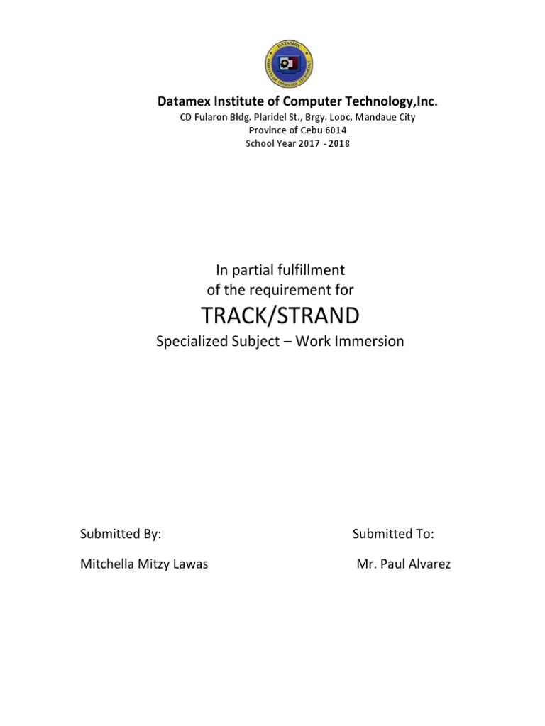 Track/Strand: Work Immersion Portfolio | Download Free PDF | Cognition ...