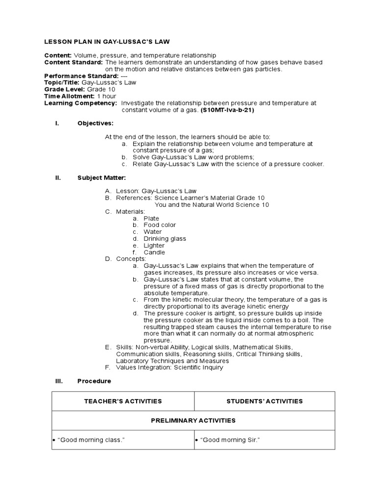 Gas Laws Part 4 Gay Lussacs Law | PDF | Gases | Temperature